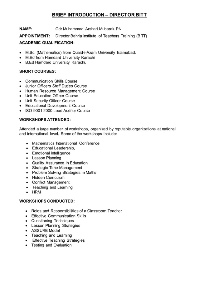 Introduction - Cdr M Arshad Mubarak | PDF | Free Download