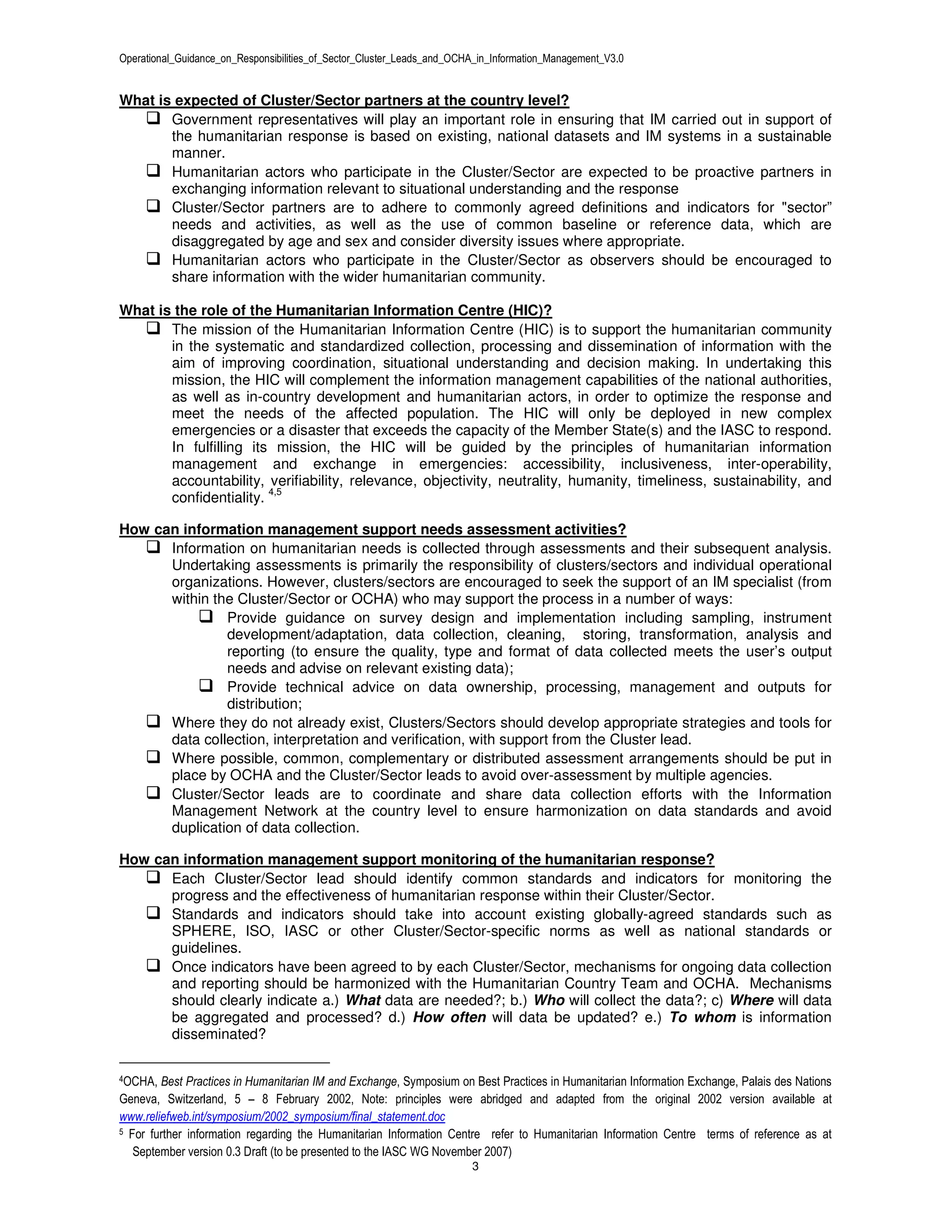 IASC Operational Guidance on Responsibilities of Sector Cluster Leads ...