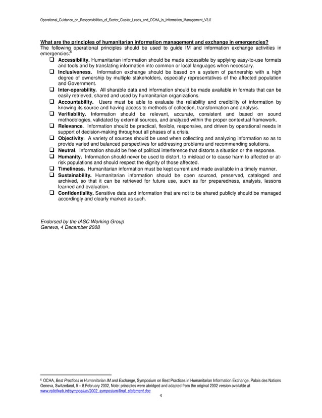 IASC Operational Guidance on Responsibilities of Sector Cluster Leads ...