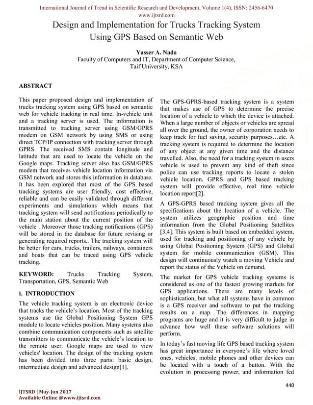 Design and Implementation for Trucks Tracking System Using GPS Based on Semantic Web | PDF