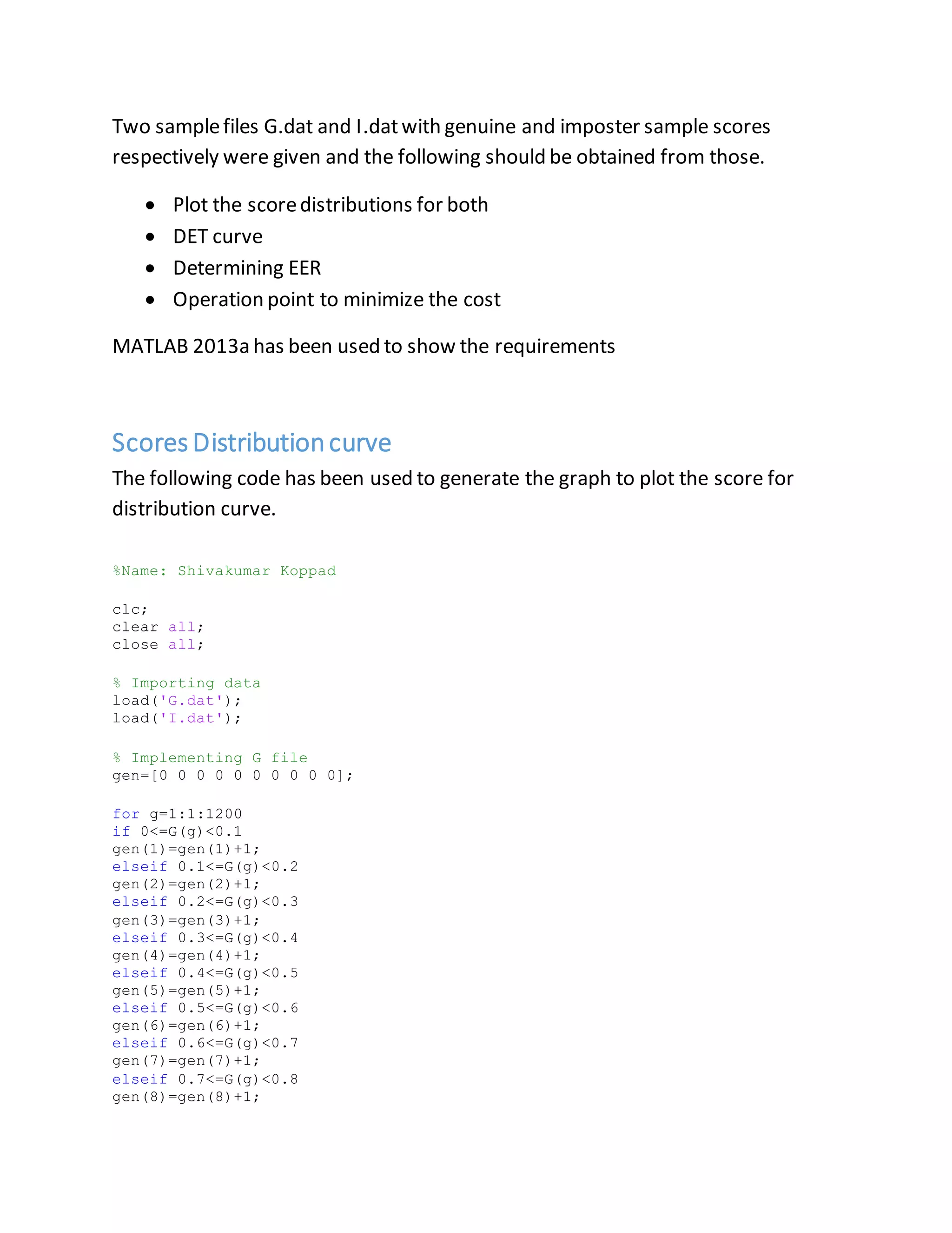 Biometrics Plotting Det And Eer Curve Using Matlab Docx Computer