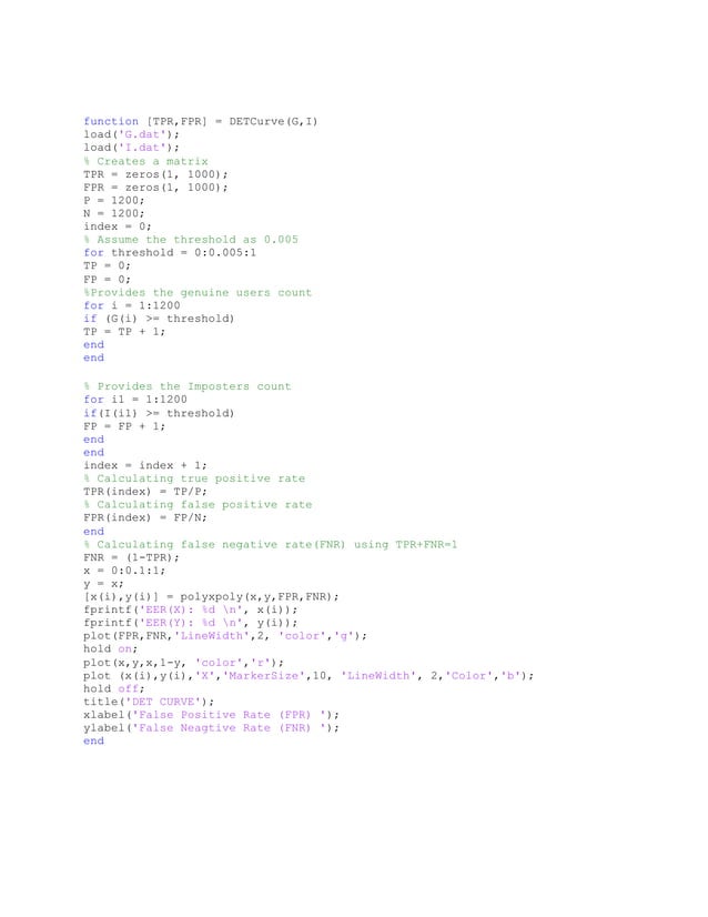 BIometrics- plotting DET and EER curve using Matlab | DOCX | Computer Software and Applications ...