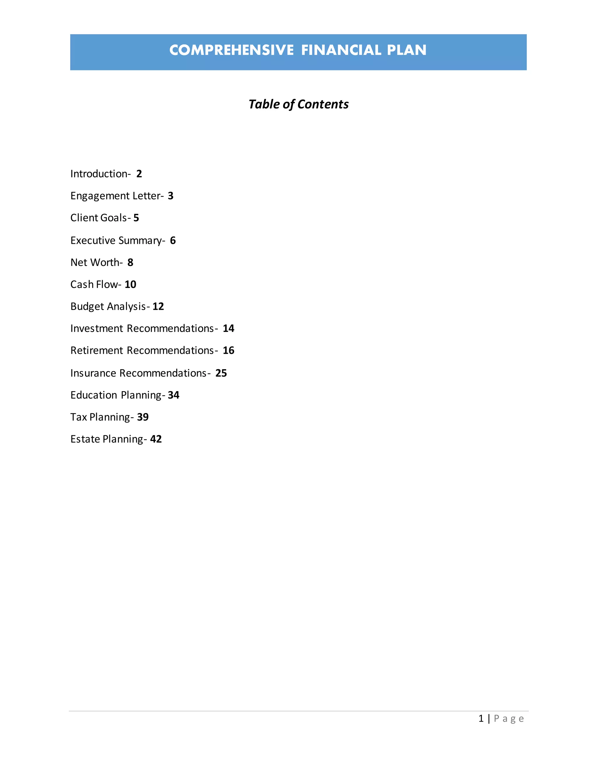 Comprehensive Financial Plan | DOCX | Life Insurance | Insurance
