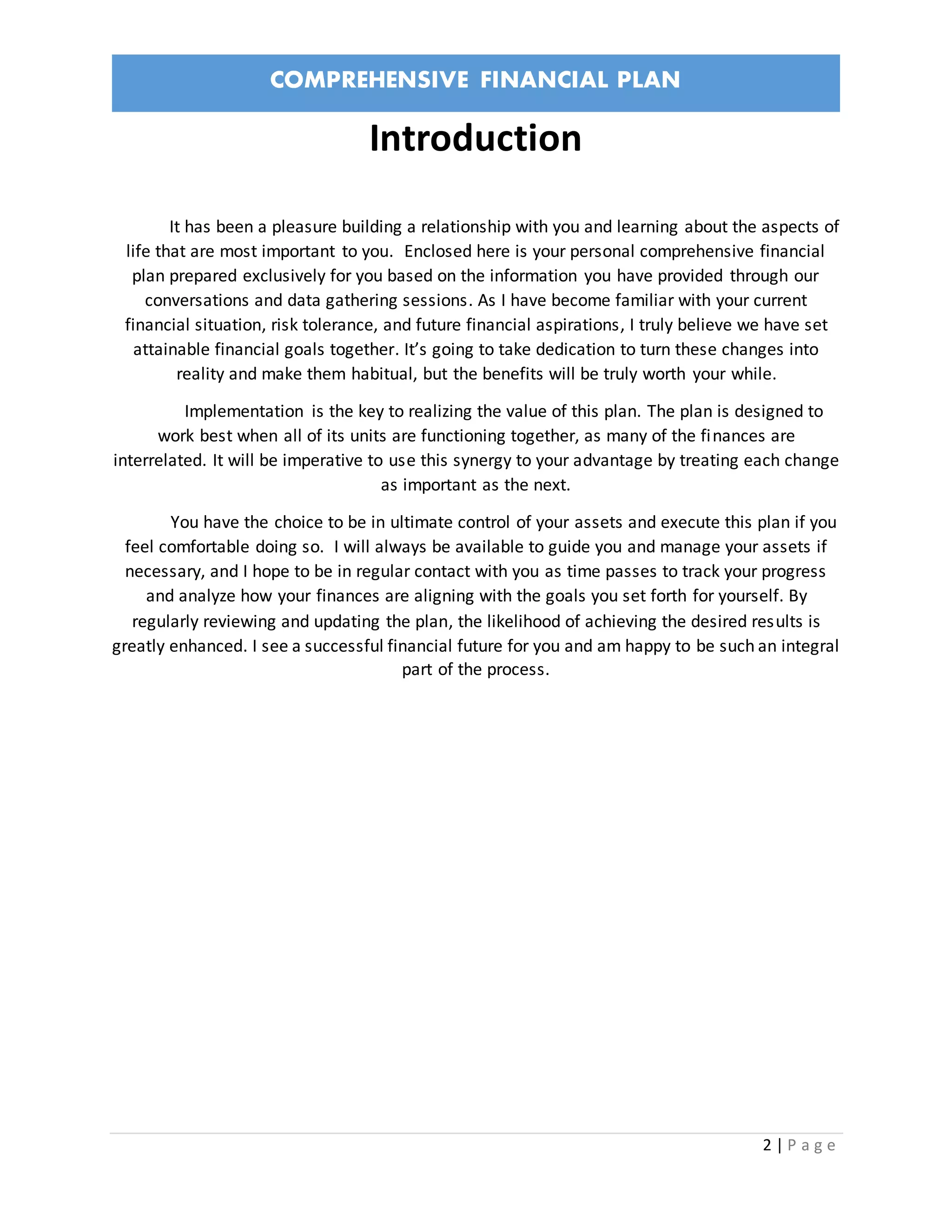 Comprehensive Financial Plan | DOCX | Life Insurance | Insurance