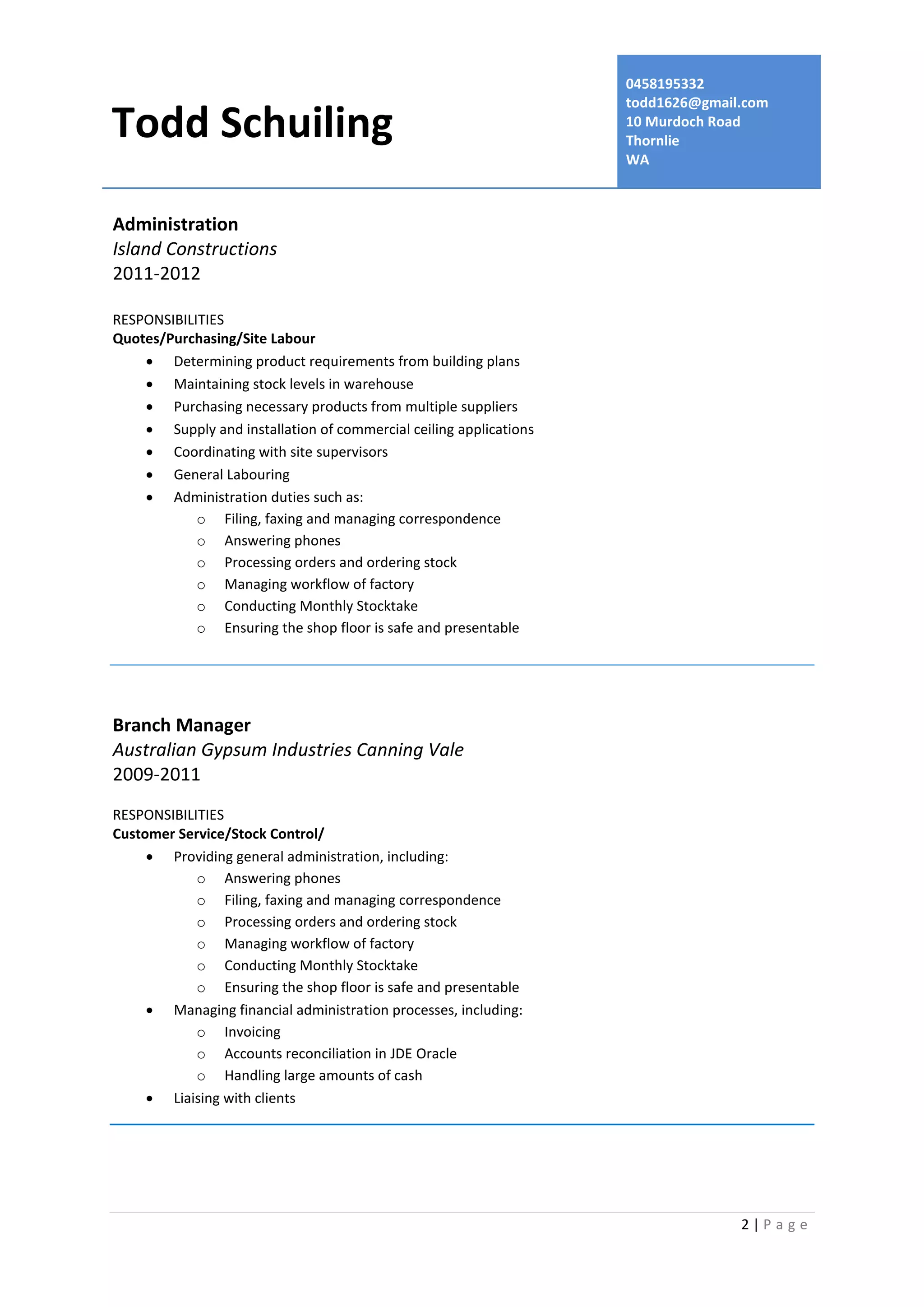 Todd Resume | DOCX | Business | Business and Finance