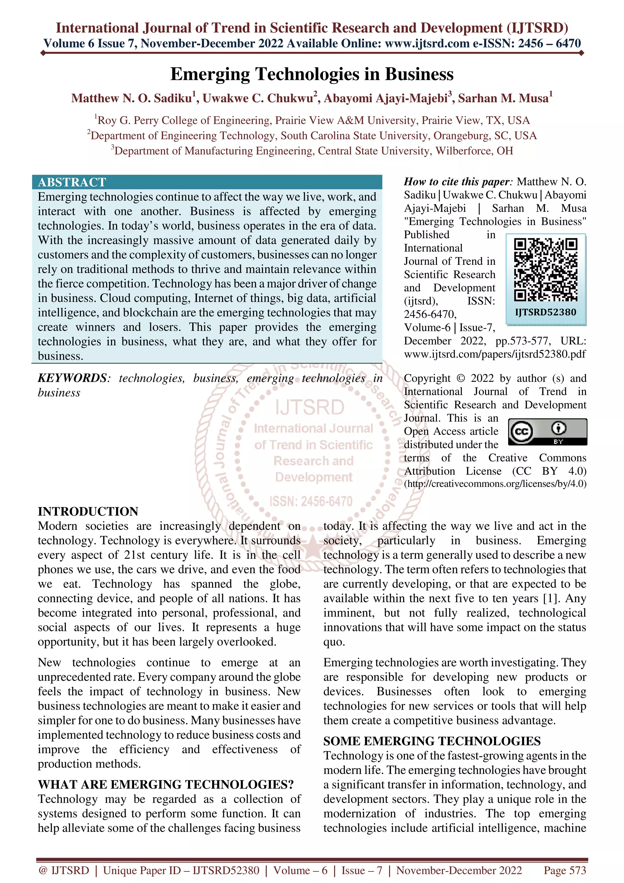 Emerging Technologies in Business | PDF