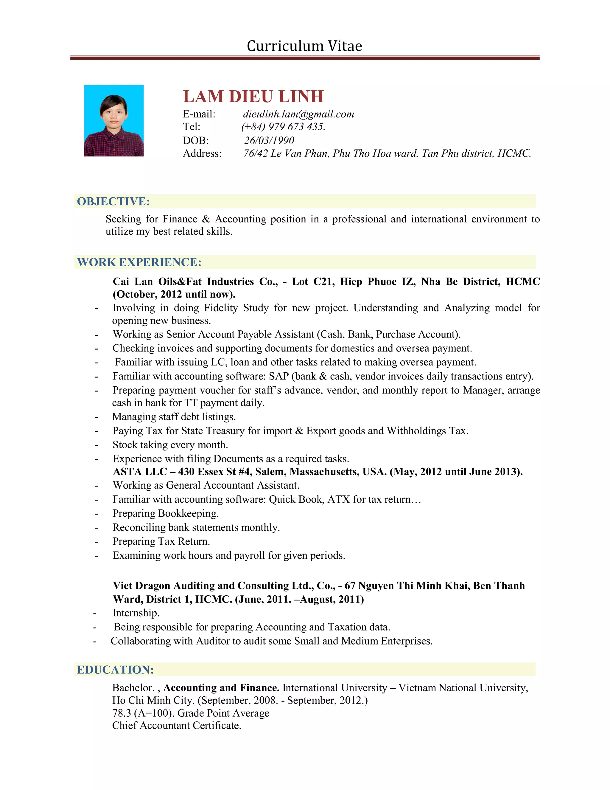 LAM DIEU LINH'S CV | PDF