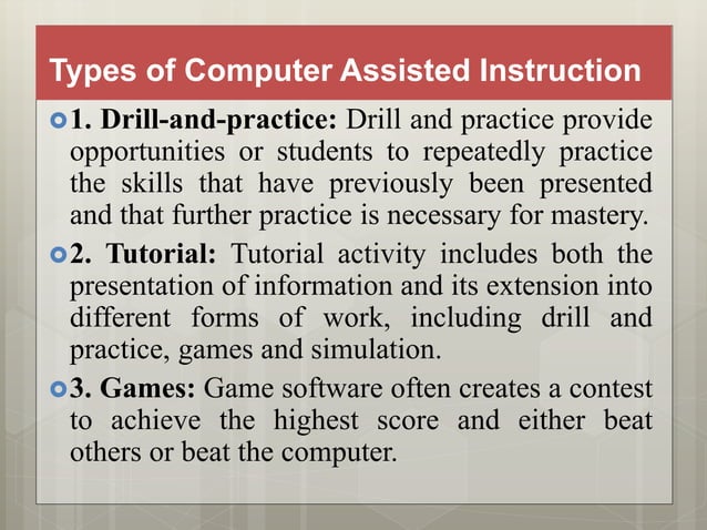 Computer Assisted Instruction (CAI) | PPTX | Educational Assessment ...