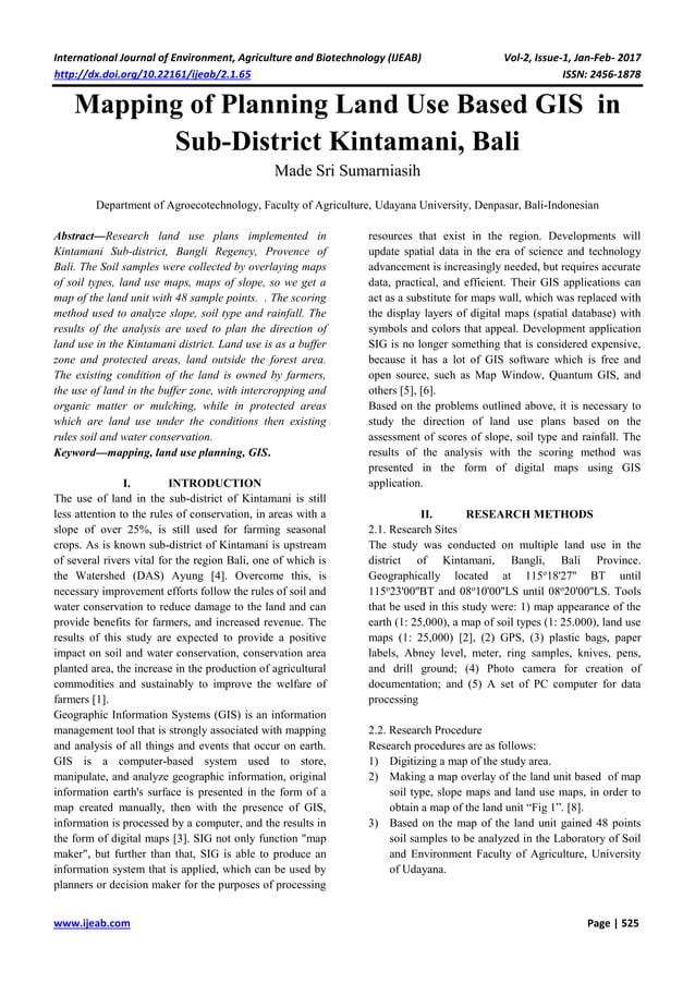 Mapping of Planning Land Use Based GIS in Sub-District Kintamani, Bali | PDF