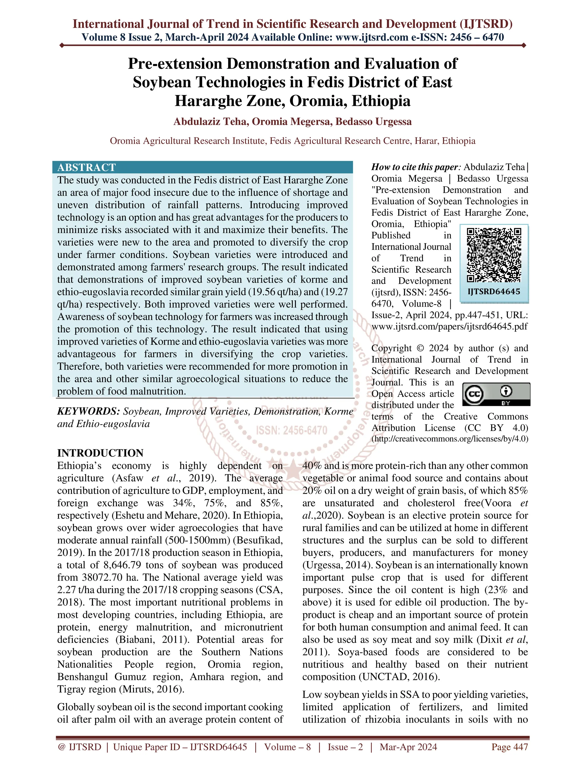 Pre extension Demonstration and Evaluation of Soybean Technologies in ...