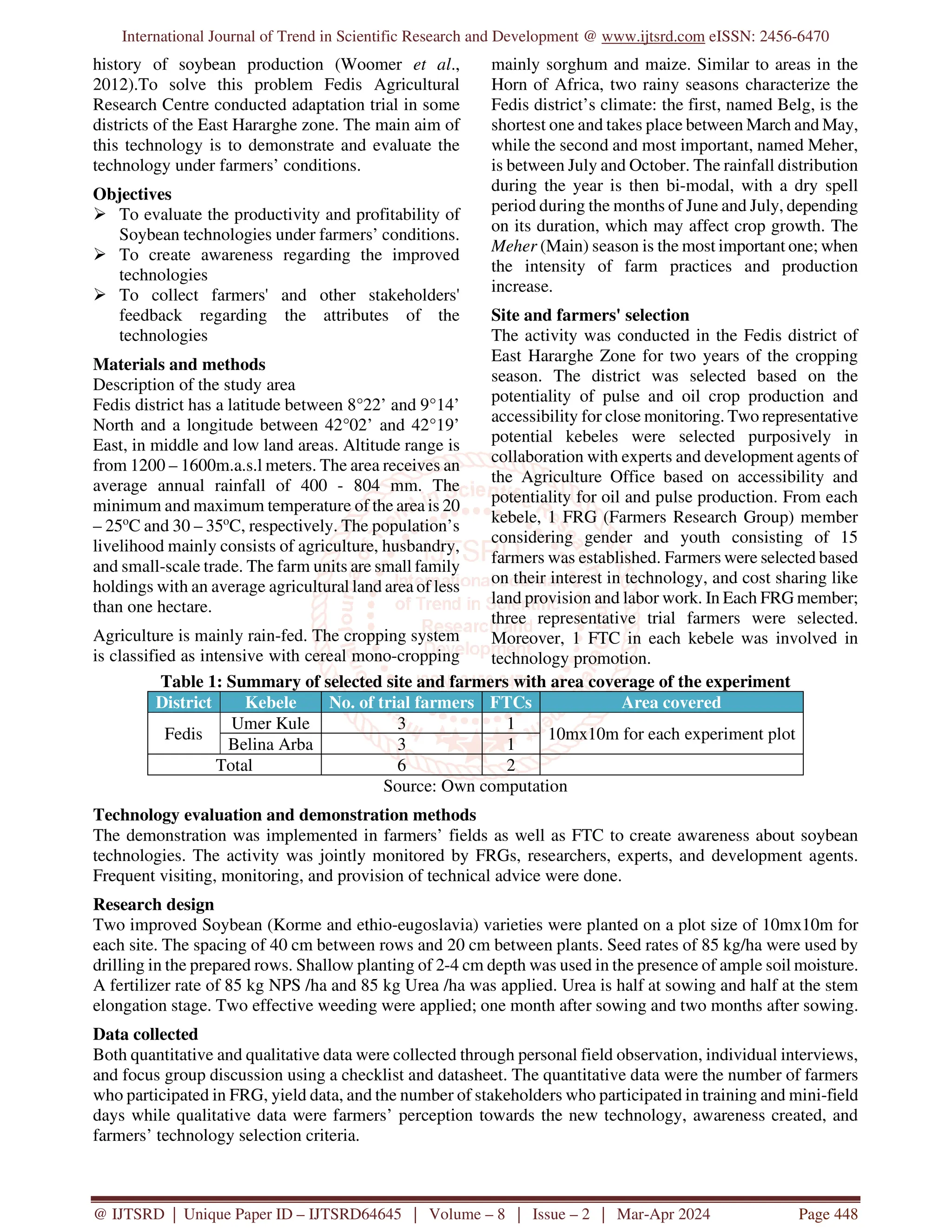 Pre extension Demonstration and Evaluation of Soybean Technologies in ...