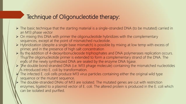 OLIGONUCLEOTIDE THERAPY [ TECHNIQUES, APPLICATIONS] | PPTX | Programming Languages | Computing