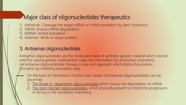 OLIGONUCLEOTIDE THERAPY [ TECHNIQUES, APPLICATIONS] | PPTX | Programming Languages | Computing