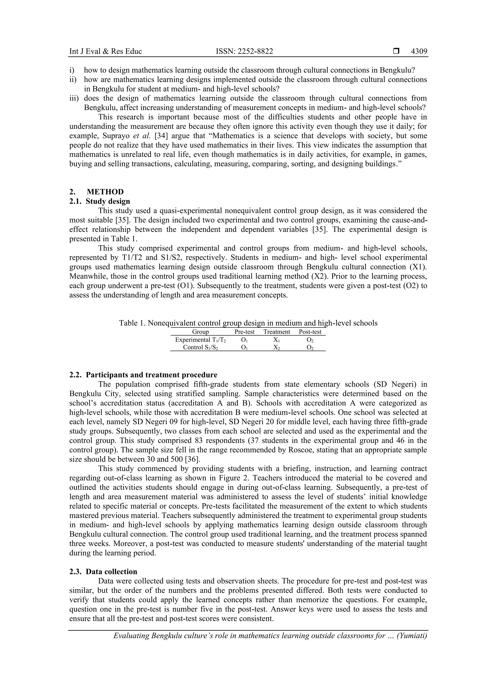 Evaluating Bengkulu culture’s role in mathematics learning outside ...