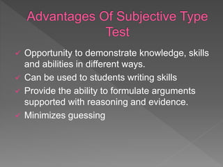 Subjective and Objective Test | PPTX | Educational Assessment | Education