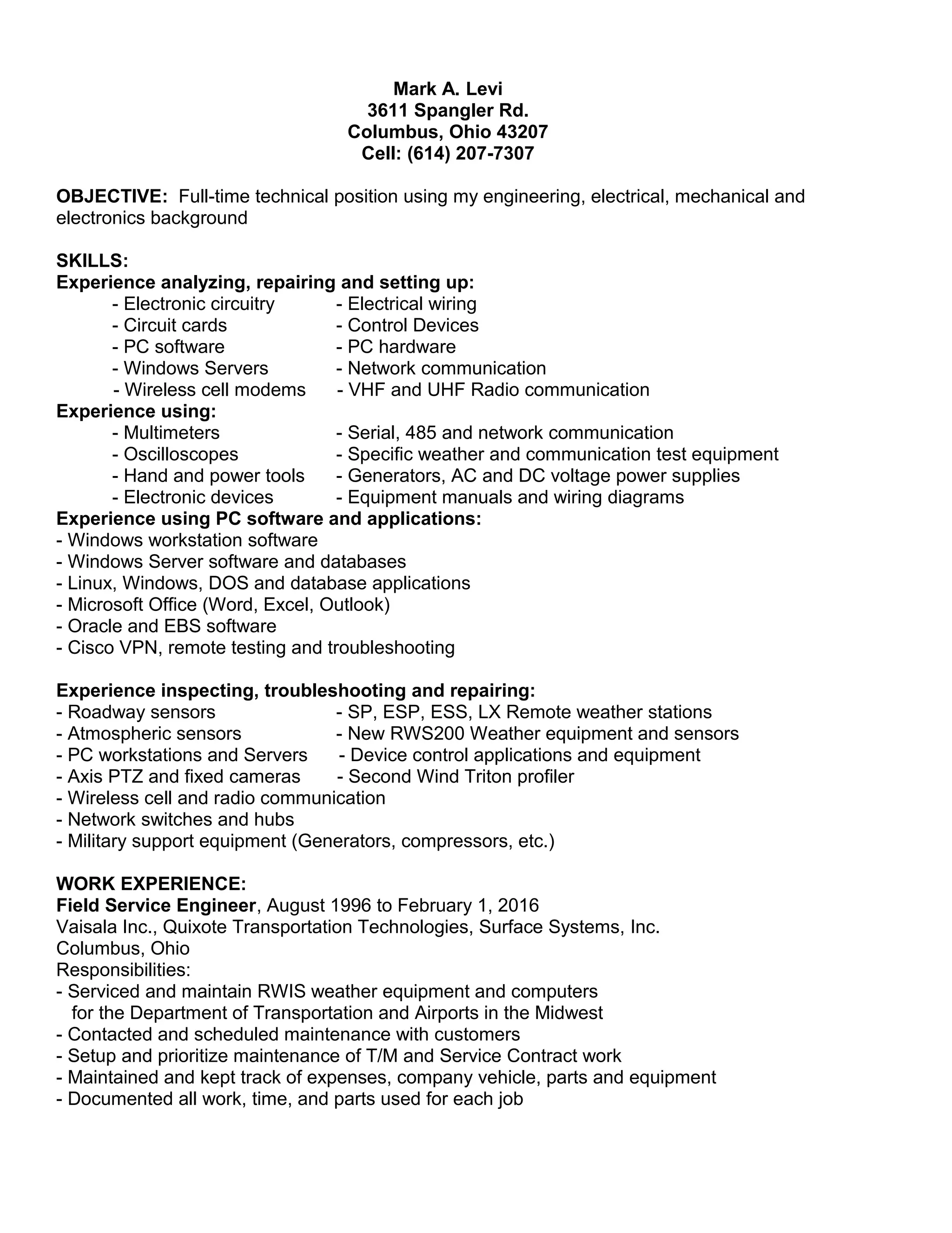 Mark Levi's Resume | DOC