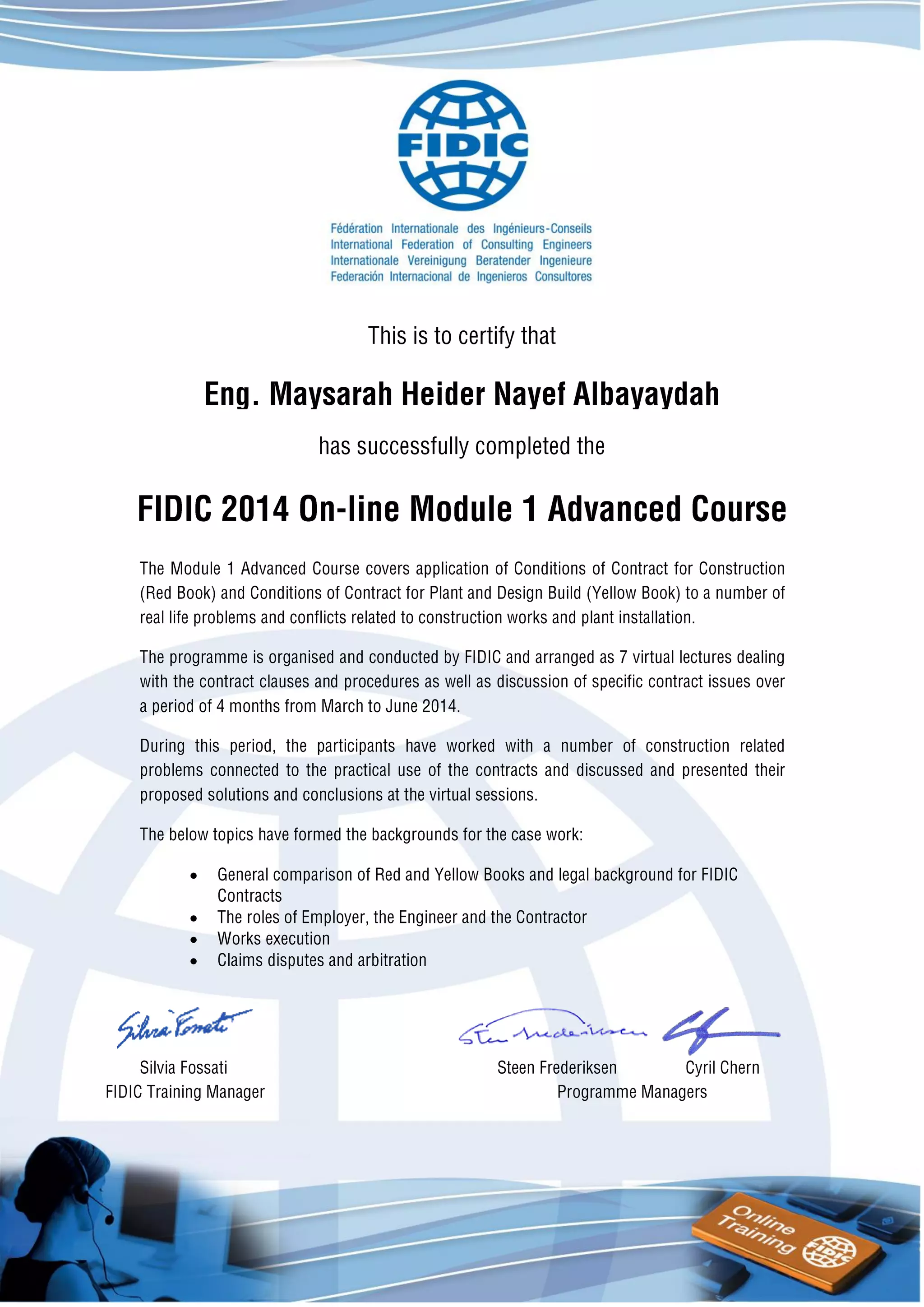 FIDIC Certificate RED @ Yellow | PDF