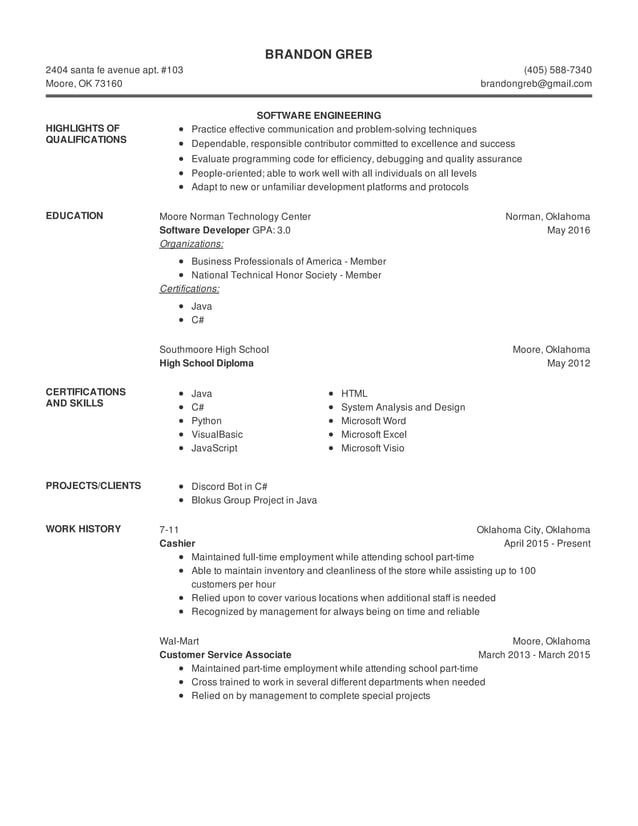 Brandon Greb's Resume | PDF