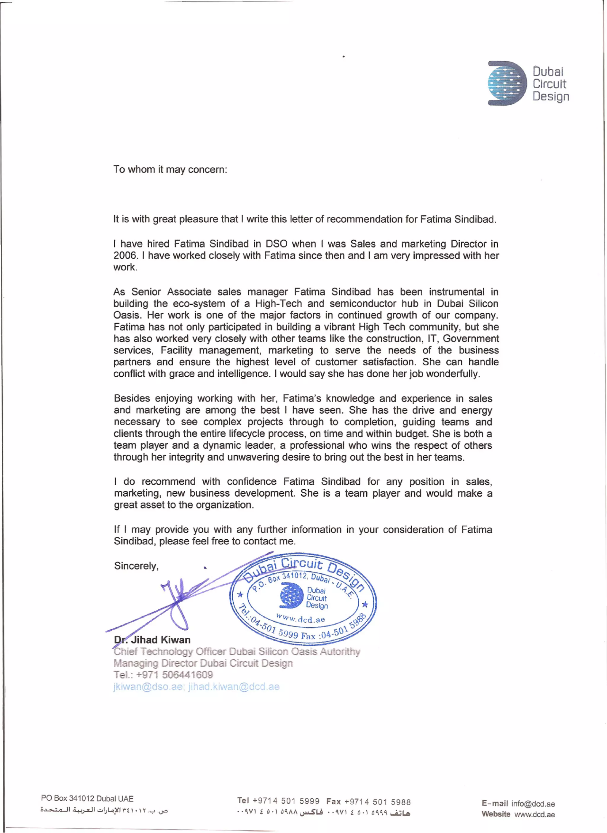 Recommendation Letter Jihad Kiwan- CTO Dubai Silicon Oasis-Dubai ...