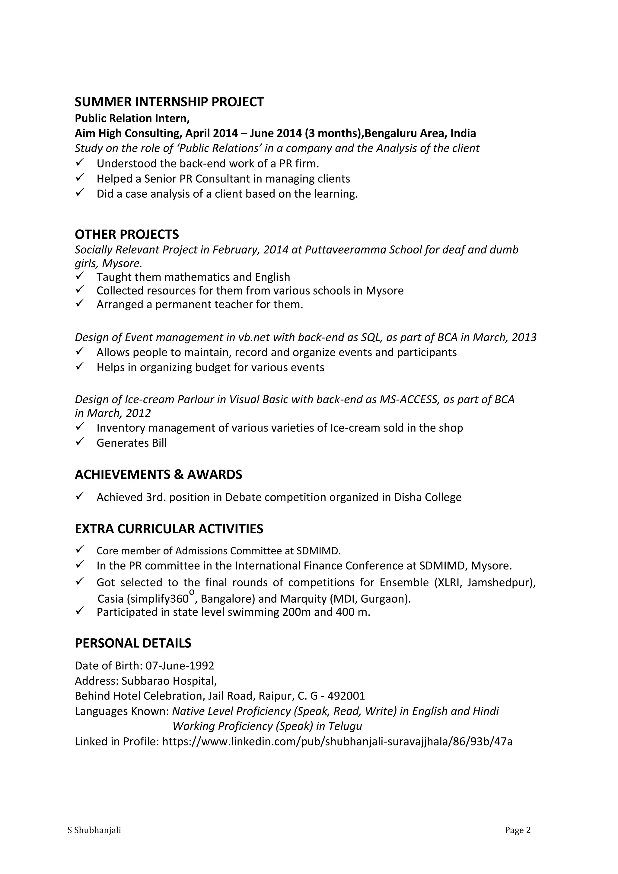 Shubhanjali_Resume | PDF