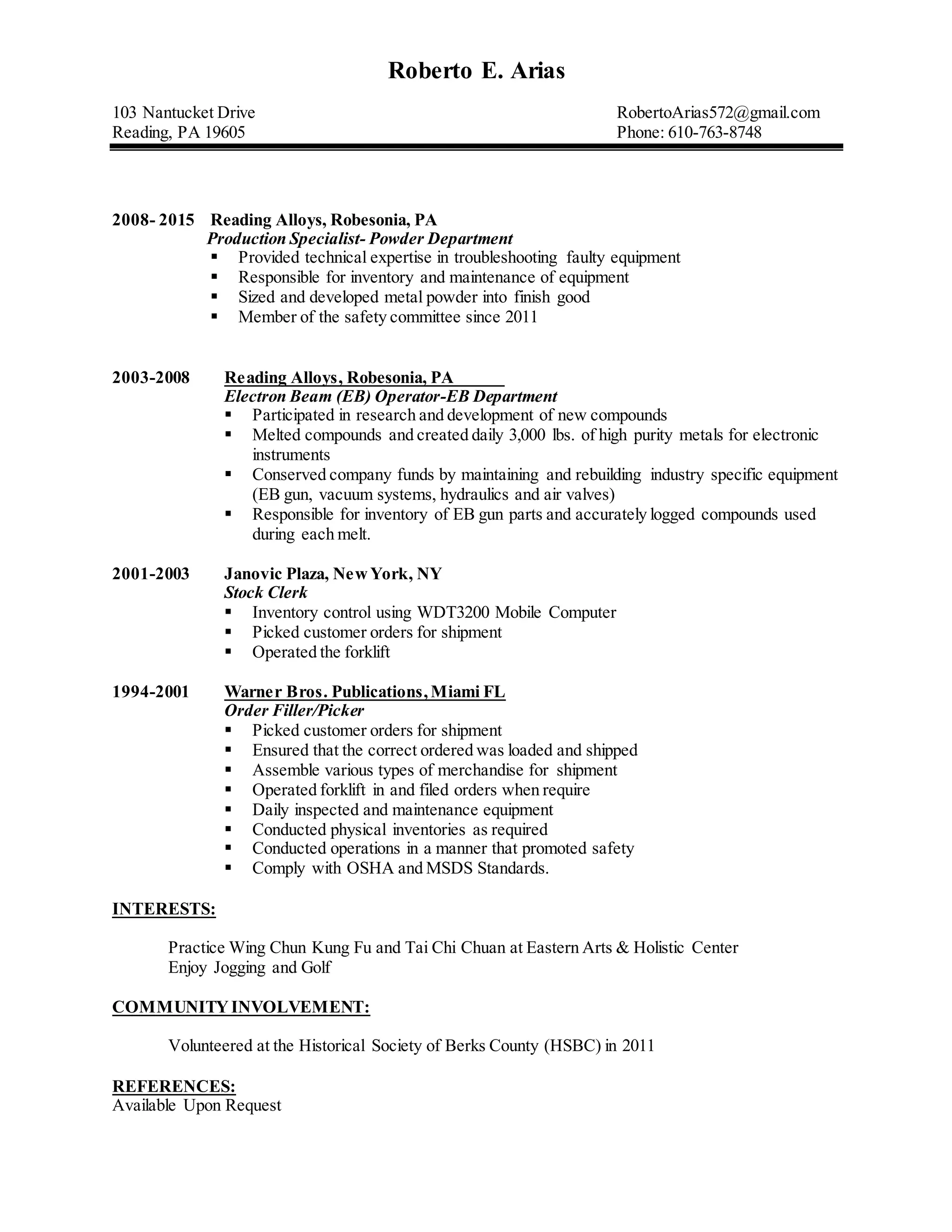 Roberto E. Arias Accountant Resume II | DOCX