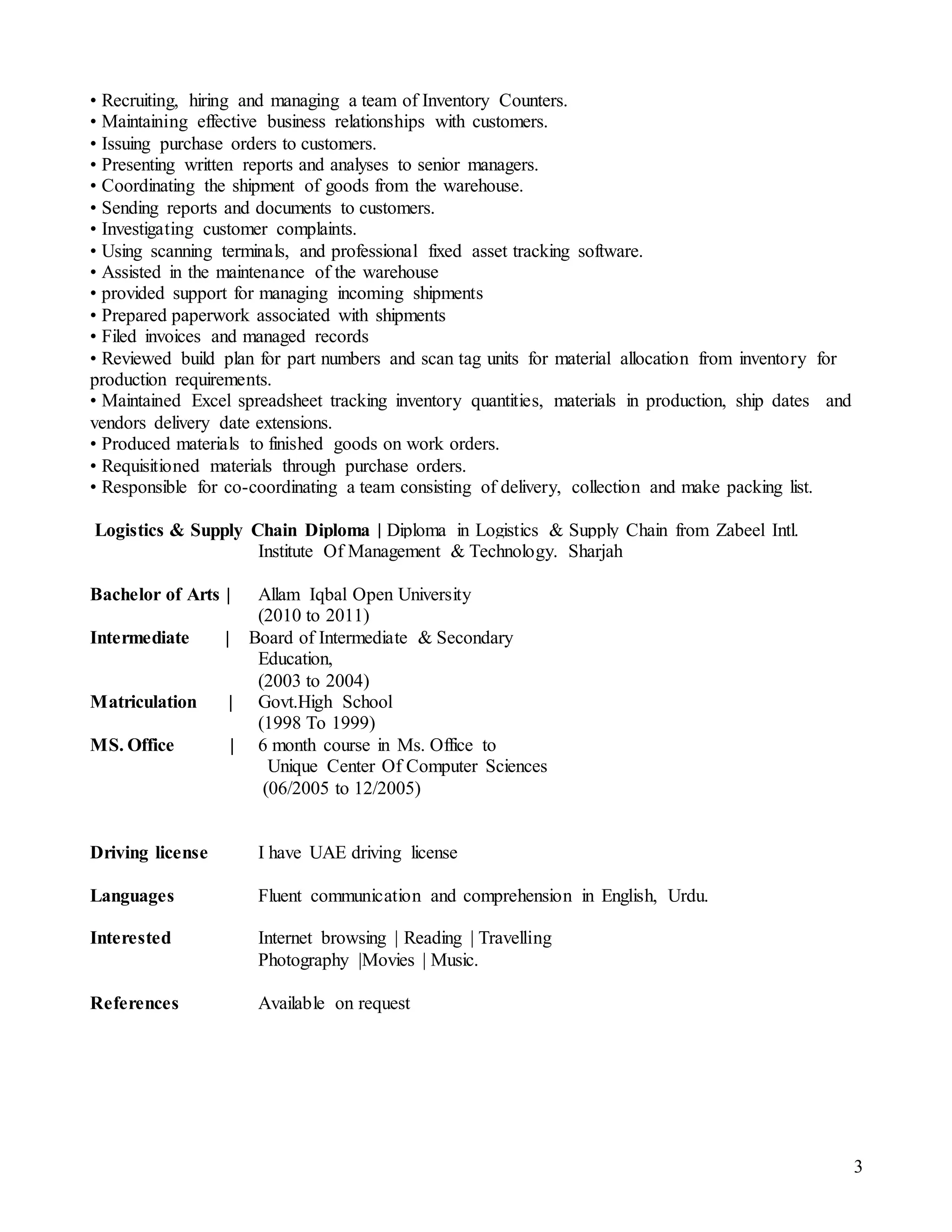 Kashif Ali C.V.. | DOCX | Logistics and Transportation Industry | Industries