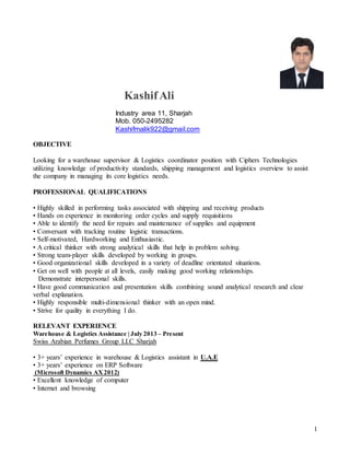 Kashif Ali C.V.. | DOCX | Logistics and Transportation Industry | Industries