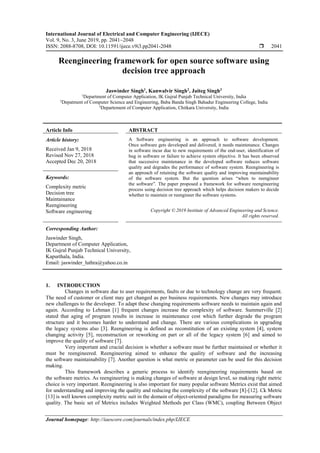 Reengineering framework for open source software using decision tree approach | PDF