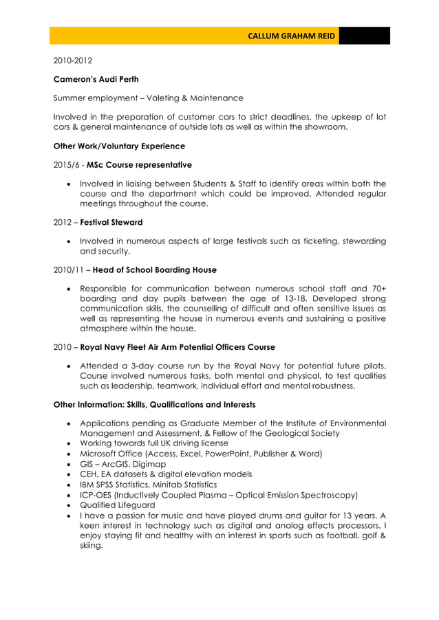 Callum Graham Reid - CV (1) | PDF