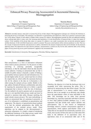 Enhanced Privacy Preserving Accesscontrol in Incremental Datausing Microaggregation | PDF
