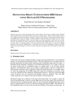 DETECTING BRAIN TUMOUR FROM MRI IMAGE USING MATLAB GUI PROGRAMME | PDF