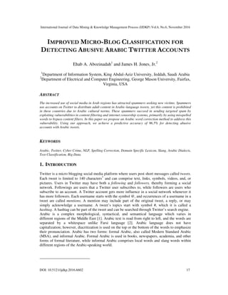IMPROVED MICRO-BLOG CLASSIFICATION FOR DETECTING ABUSIVE ARABIC TWITTER ACCOUNTS | PDF