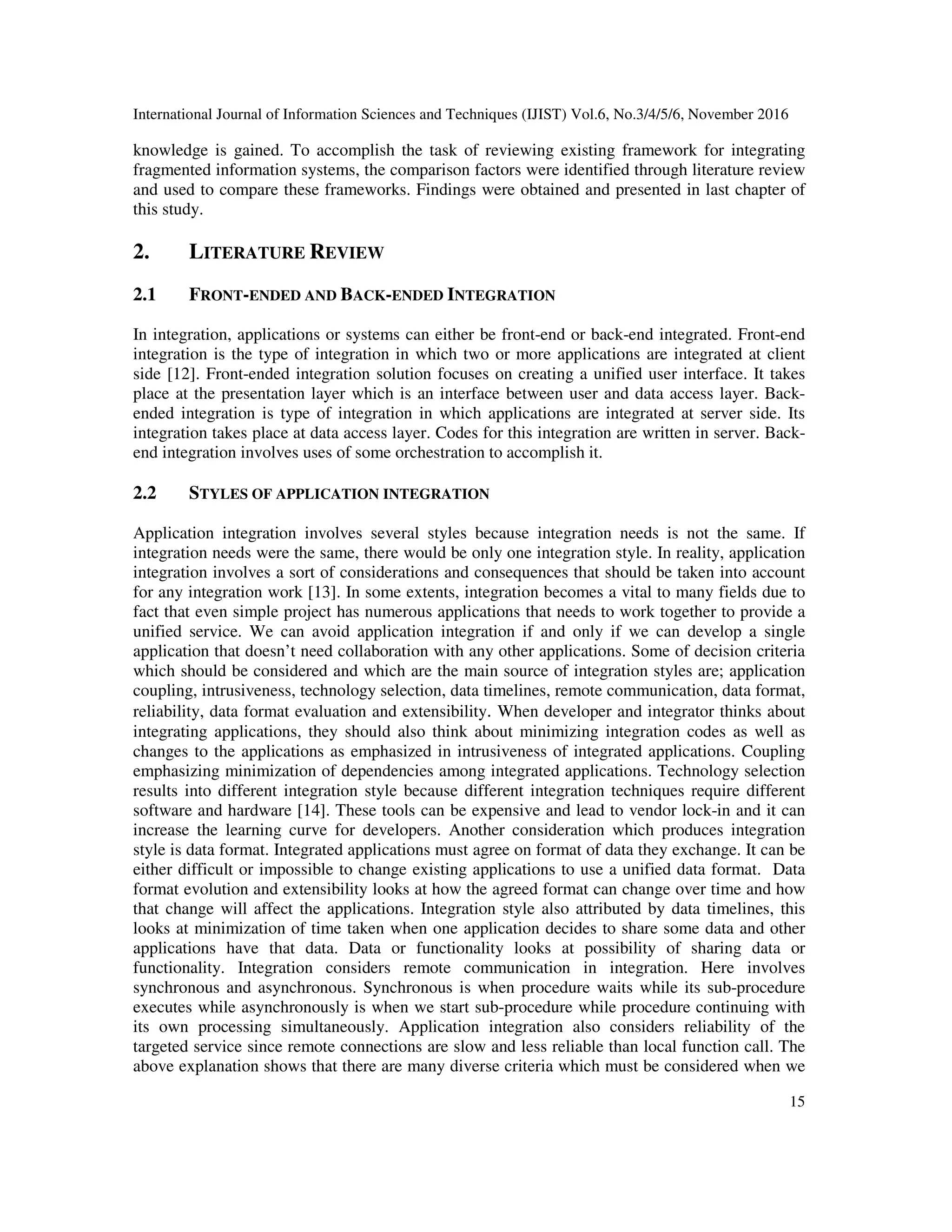 AN OVERVIEW OF EXISTING FRAMEWORKS FOR INTEGRATING FRAGMENTED ...