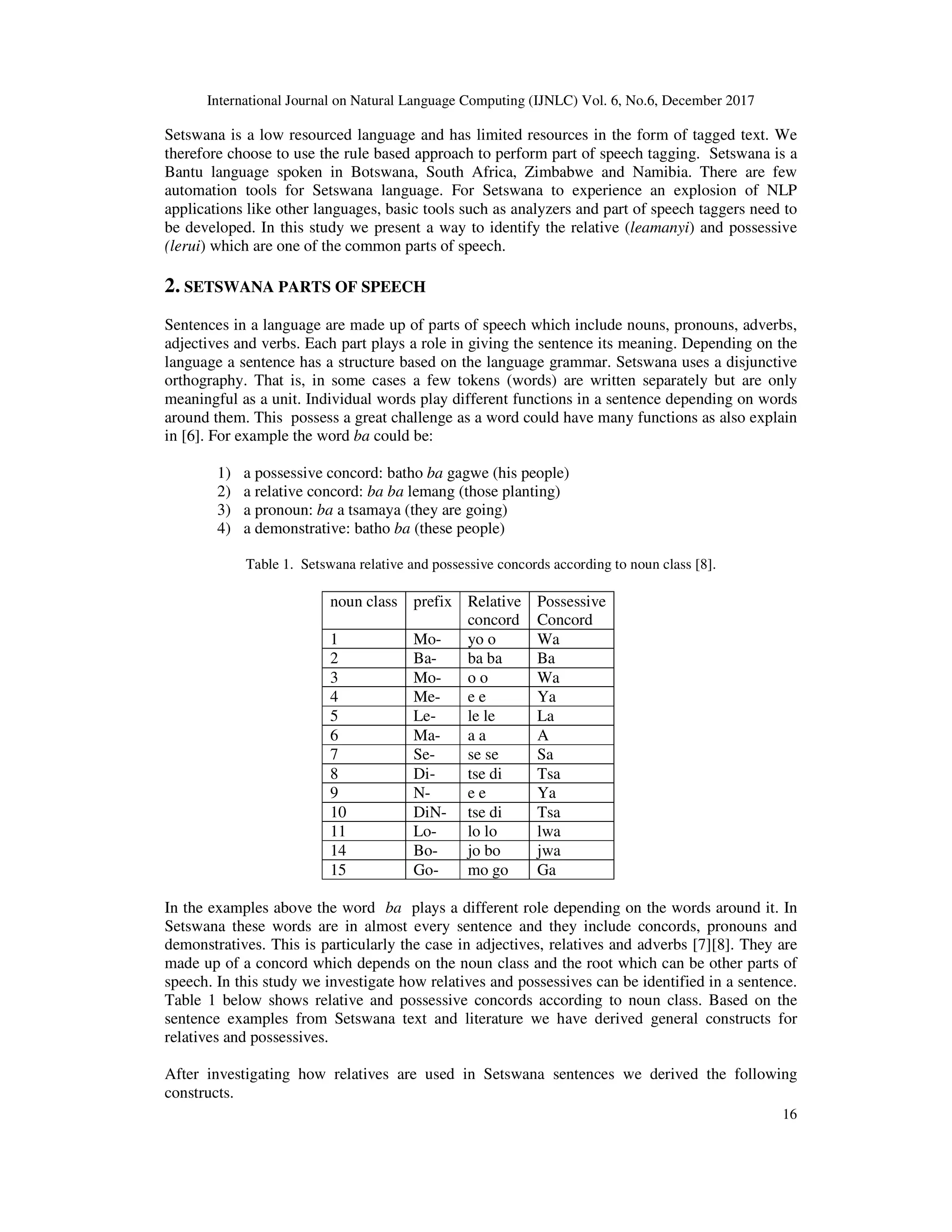 SETSWANA PART OF SPEECH TAGGING | PDF