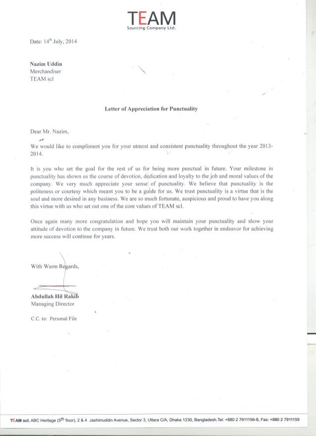 APPRECIATION OF PUNCTUALITY APPRECIATION OF PUNCTUALITY