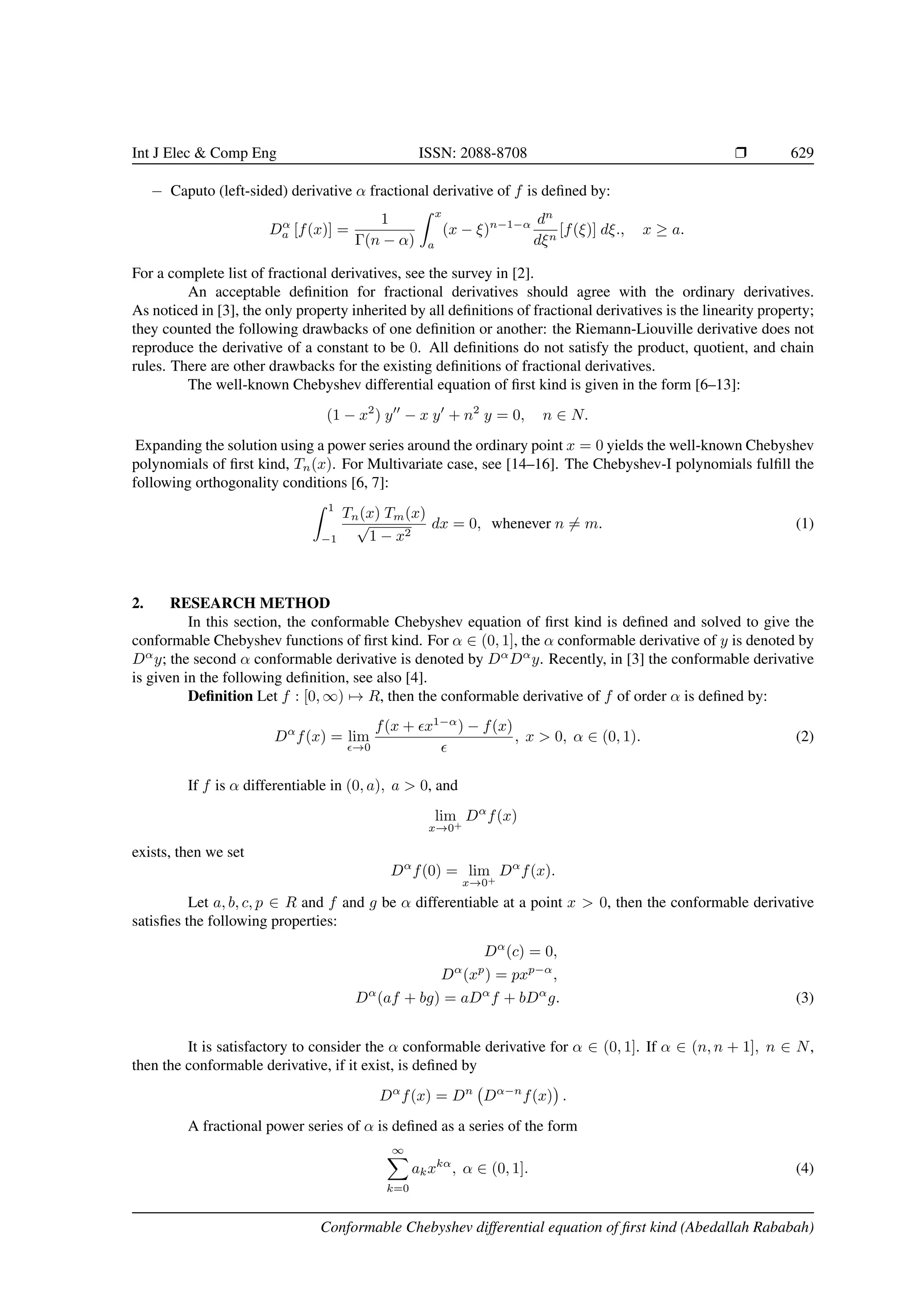 Conformable Chebyshev Differential Equation Of first Kind Pdf