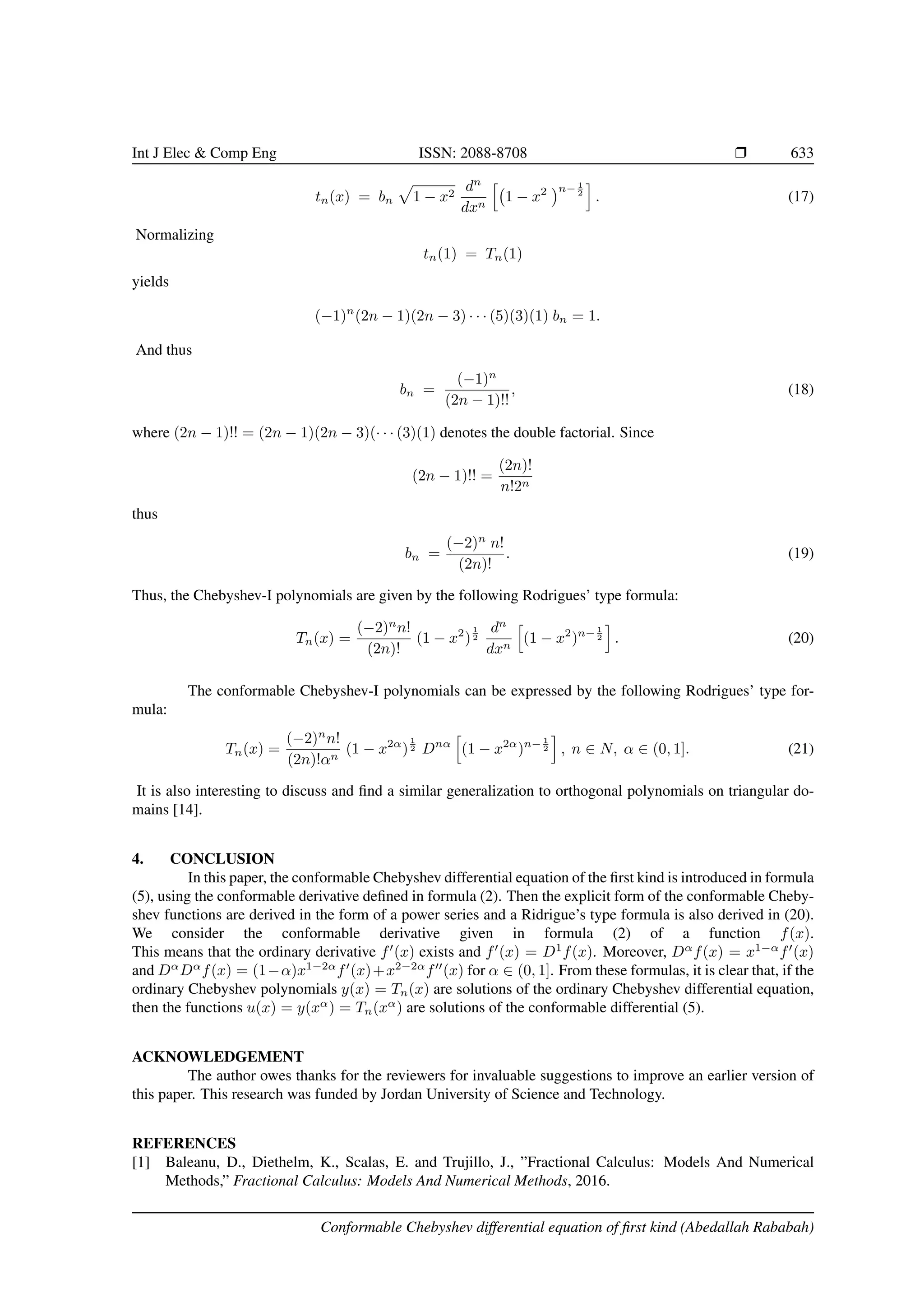 Conformable Chebyshev differential equation of ﬁrst kind | PDF