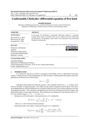 Conformable Chebyshev differential equation of ﬁrst kind | PDF