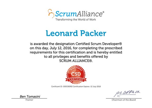 Leonard Packer-ScrumAlliance_CSD_Certificate | PDF
