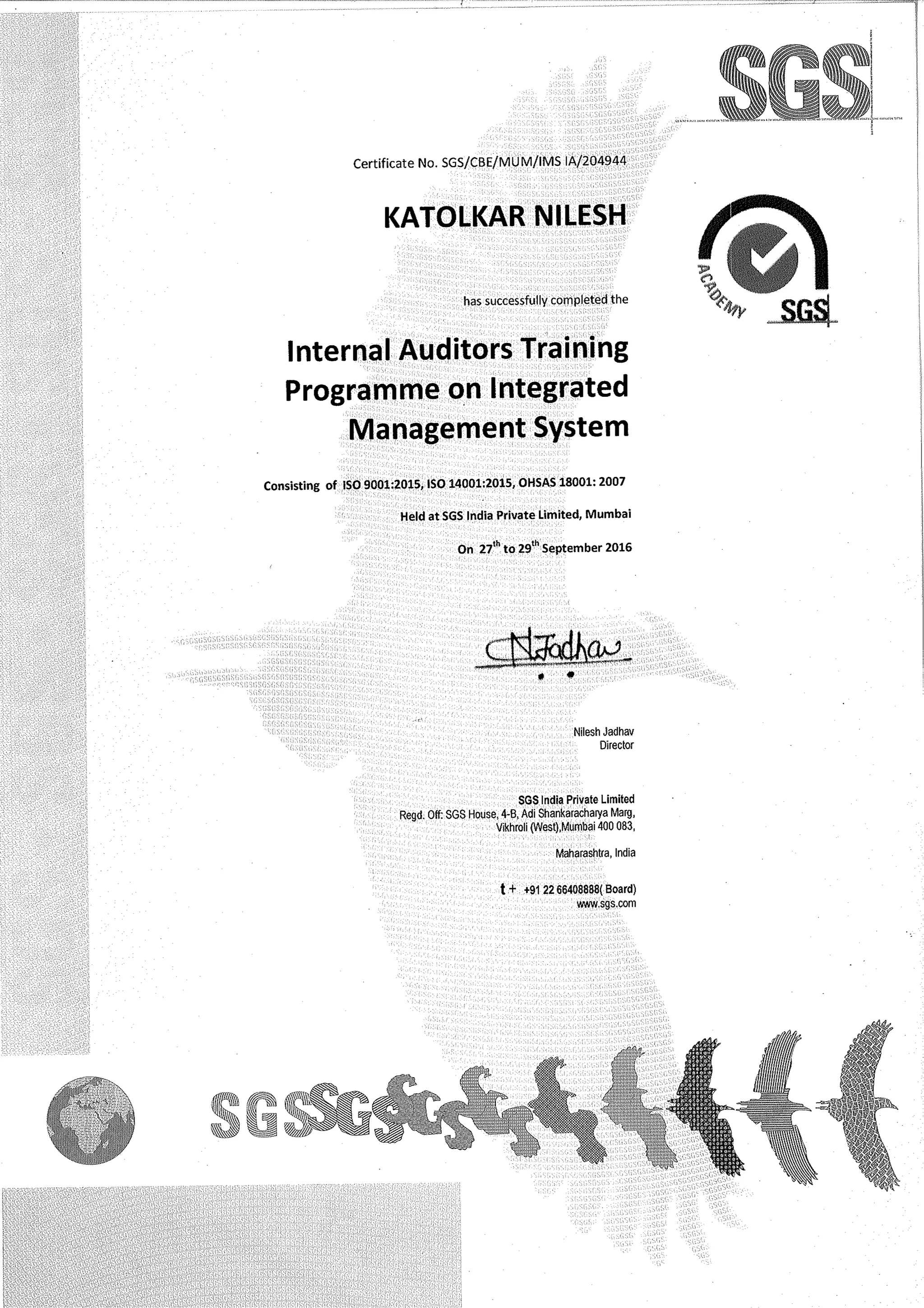 SGS Certified Internal Auditor | PDF | Business Accounting & Finance | Business