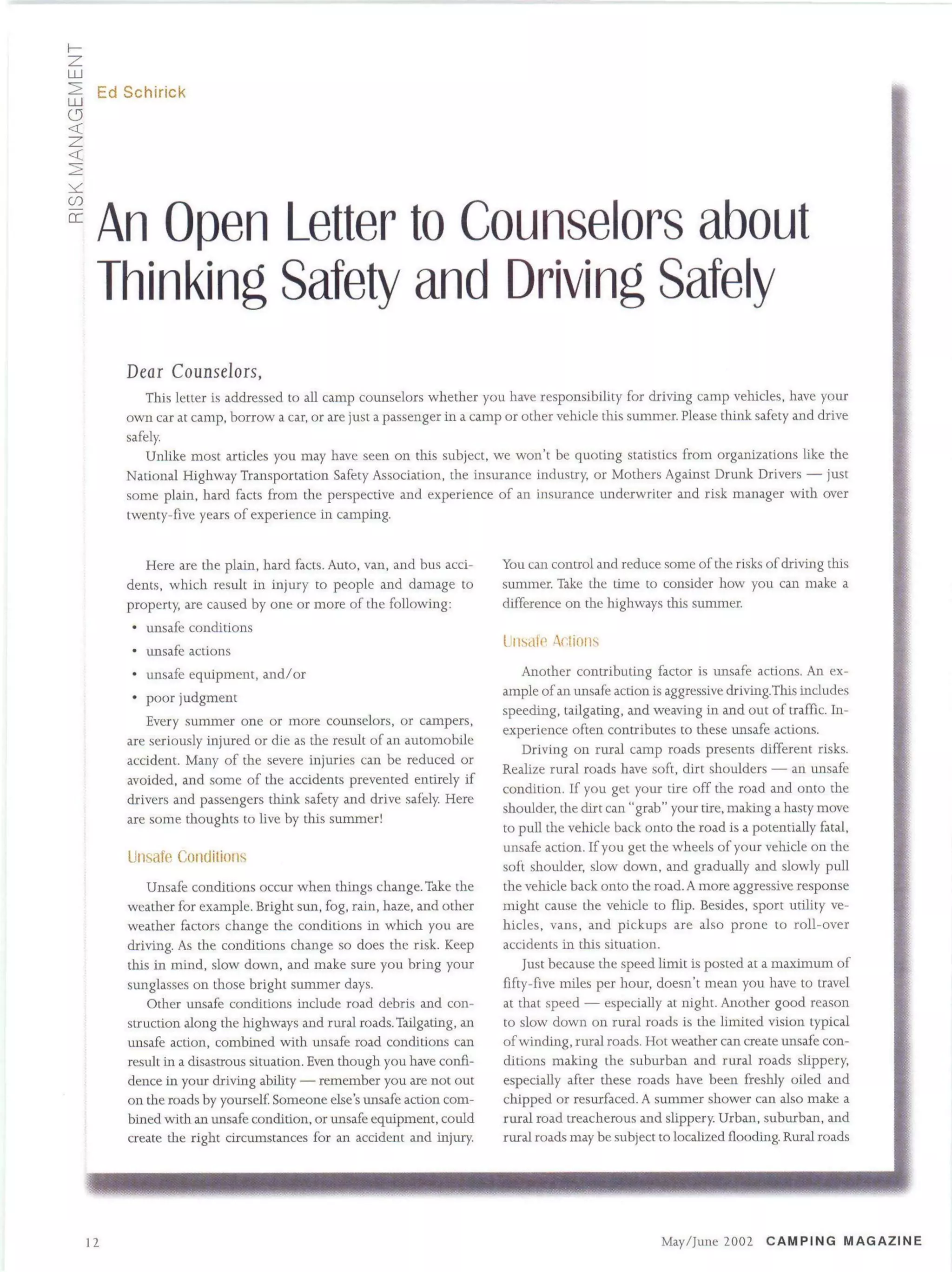 AN OPEN LETTER TO COUNSELORS ABOUT THINKING SAFETY AND DRIVING SAFELY | PDF