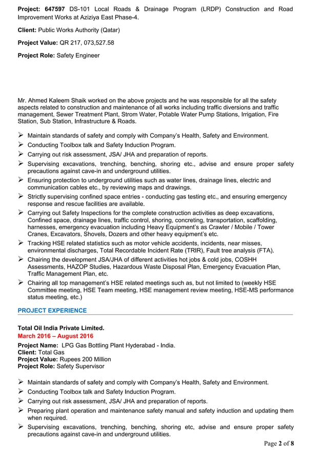 CV-Safety Engineer - Ahmed Kaleem Shaik | PDF