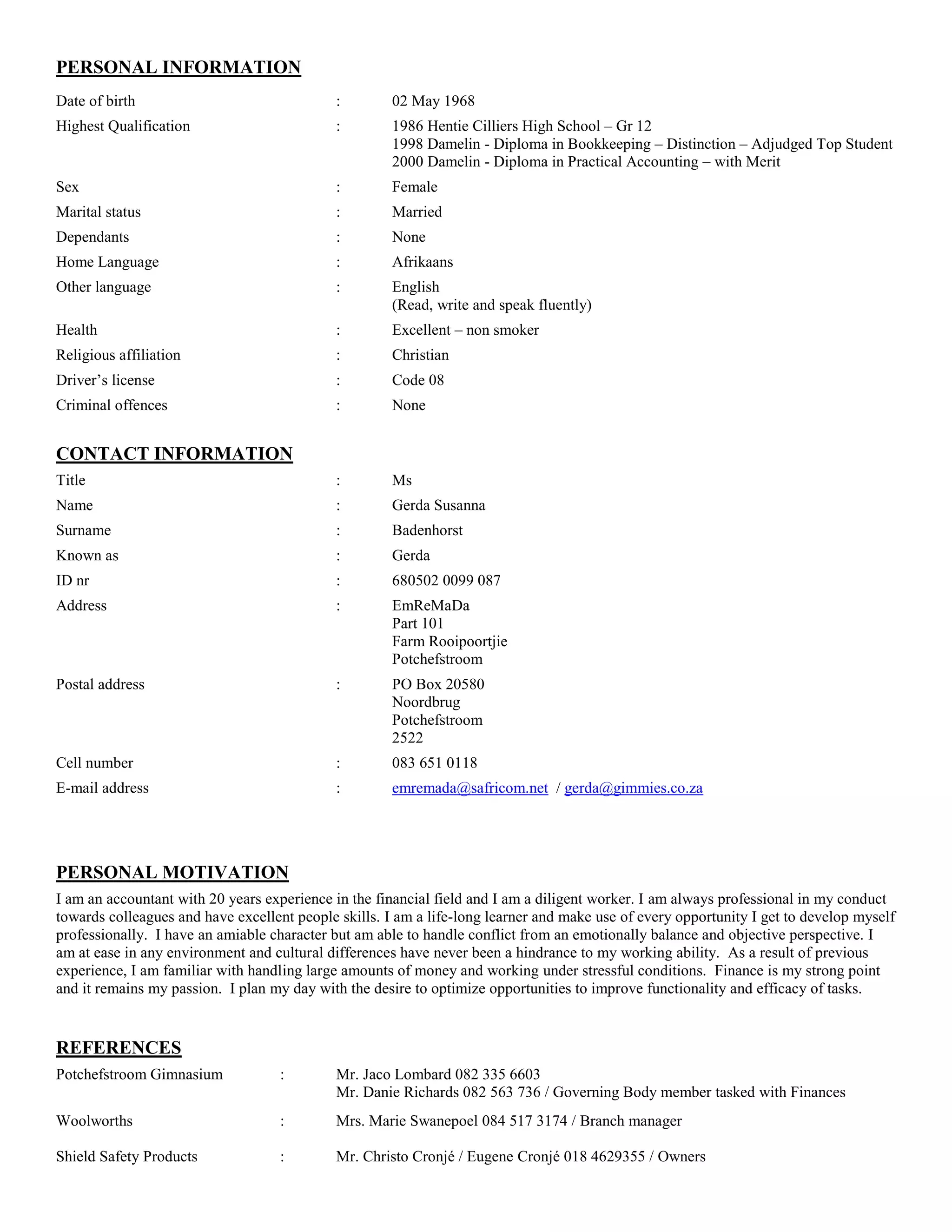 CURRICULUM VITAE Gerda | PDF