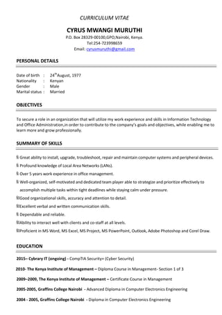 Cyrus Mwangi CV | PDF