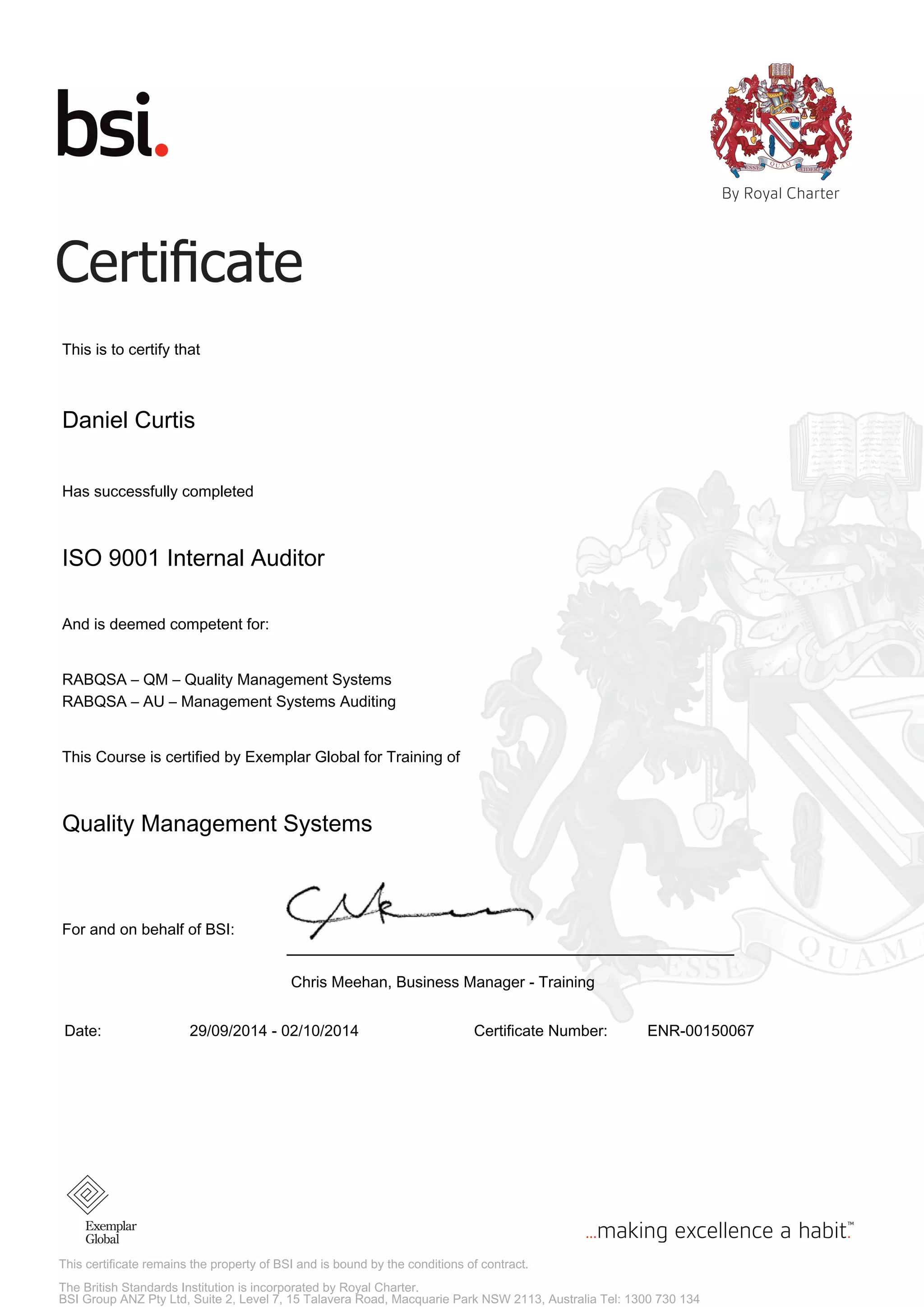 ISO 9001 Internal Auditor Certificate | PDF