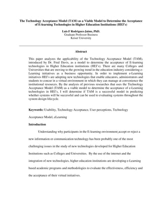 The Technology Acceptance Model (TAM) as a | PDF