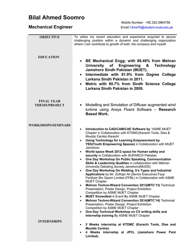 CV-Bilal Ahmed Soomro | PDF