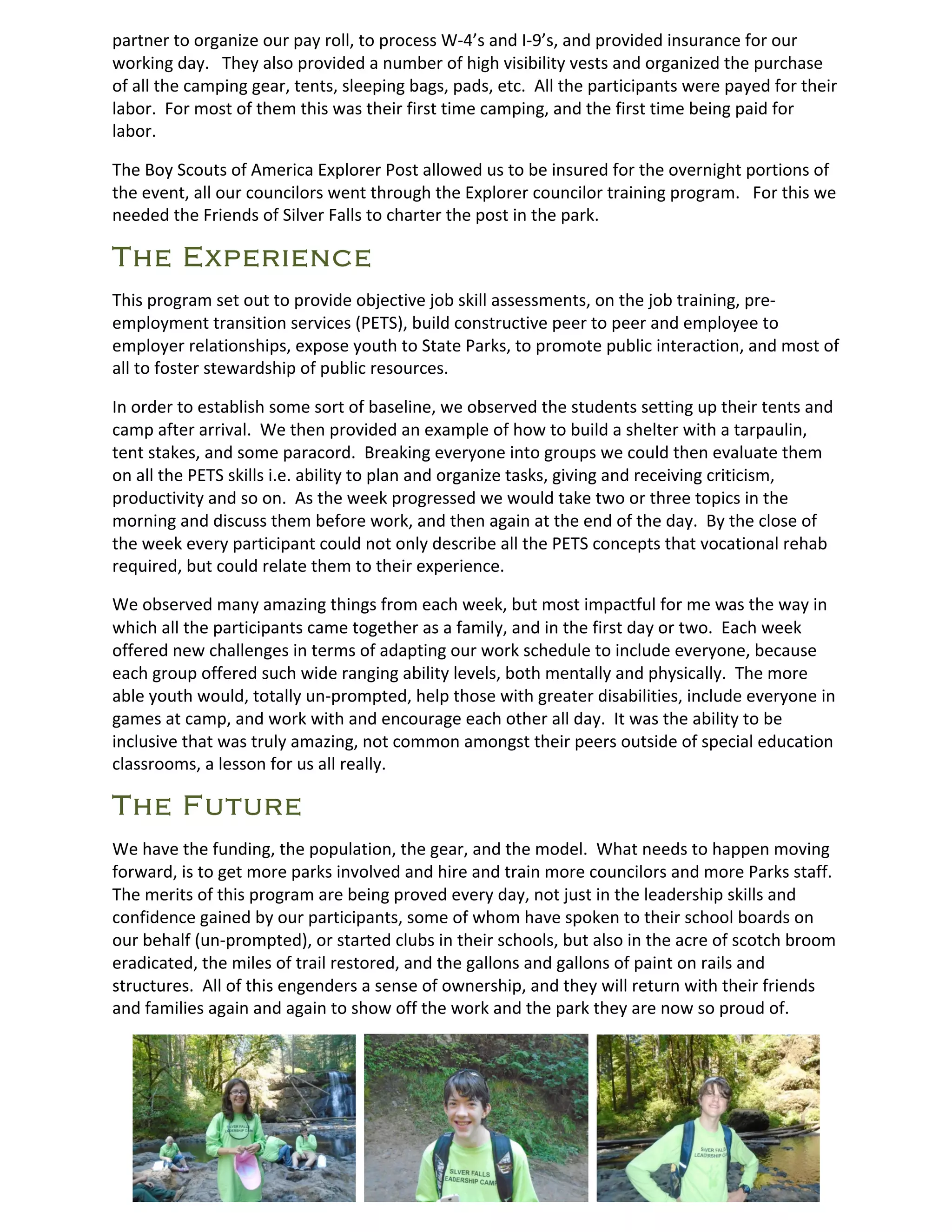 youth leadership camp program summary | PDF