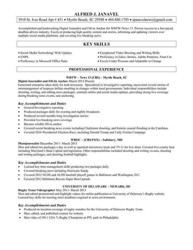 Janavel Resume | DOC | Television | Entertainment