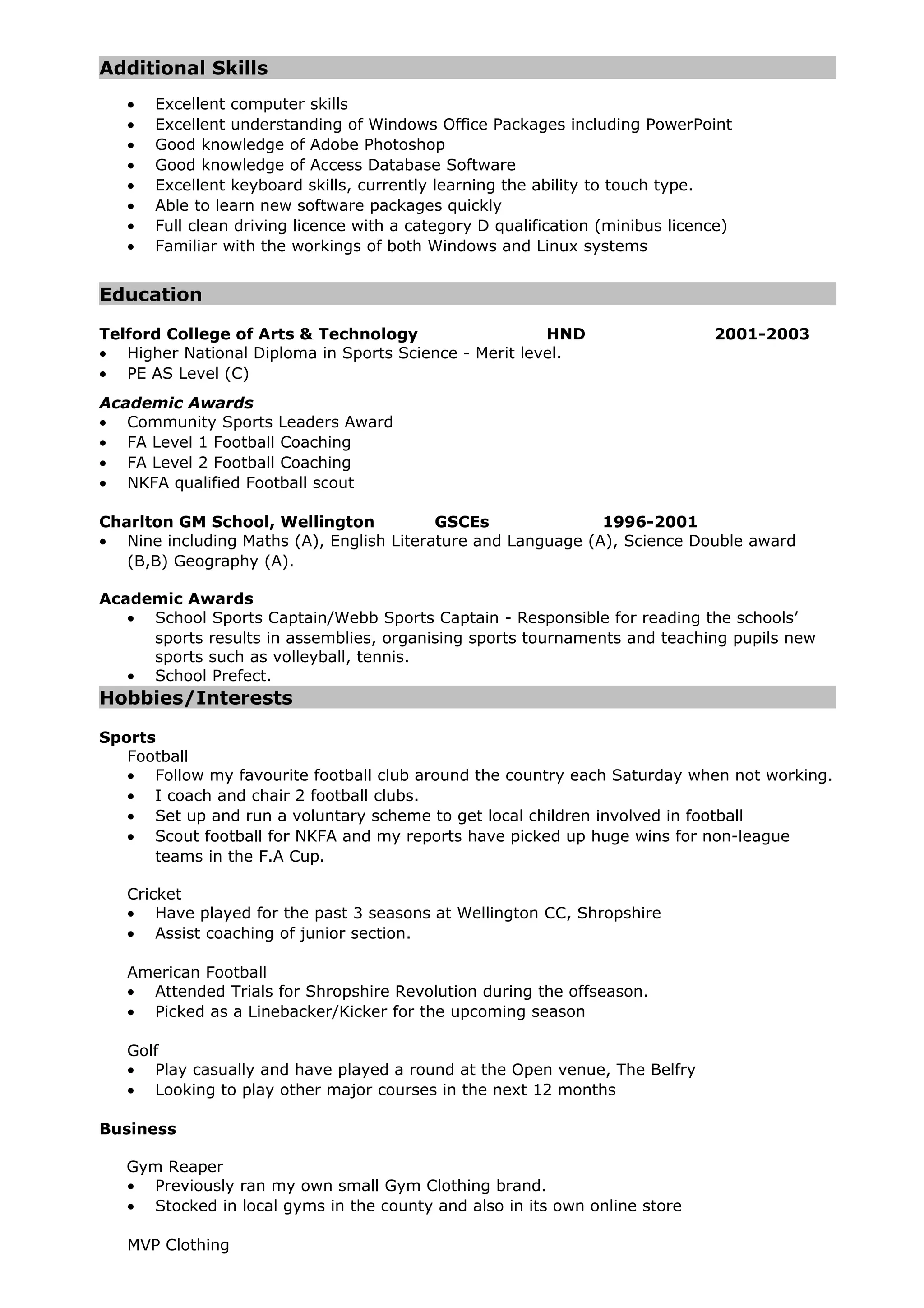 Kevin Vaughan CV | DOC